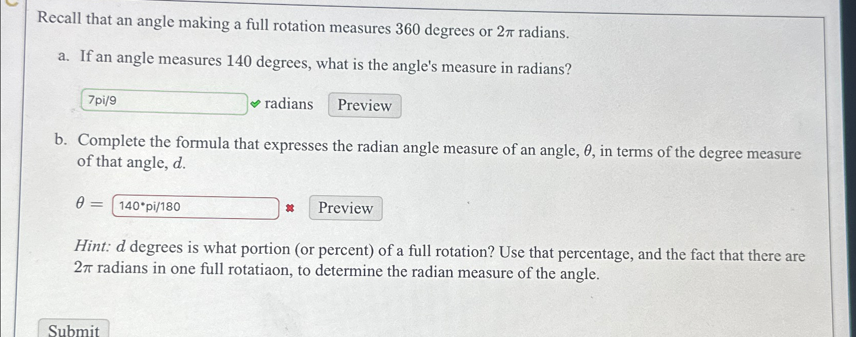 Solved Recall that an angle making a full rotation measures | Chegg.com