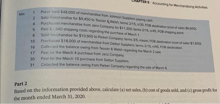 Solved APTER 5 Accounting for Merchandising Activities 1 Mar | Chegg.com Solved APTER 5 Accounting for Merchandising Activities 1 Mar | Chegg.com