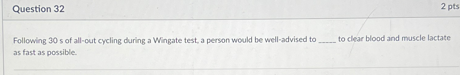 Solved Following 30s ﻿of all-out cycling during a Wingate | Chegg.com