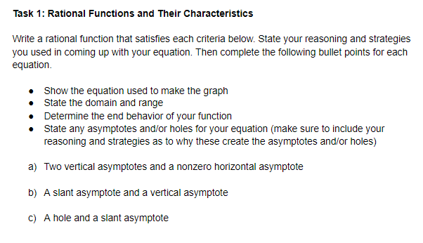 Solved Task 1: Rational Functions and Their Characteristics | Chegg.com