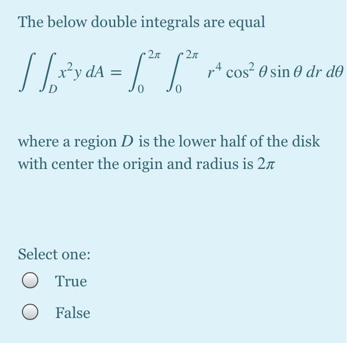 Solved The below double integrals are equal. ["sx sex, v)dx | Chegg.com