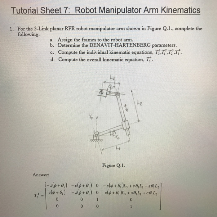 Solved Tutorial Sheet 7: Robot Manipulator Arm Kinematics 1. | Chegg.com