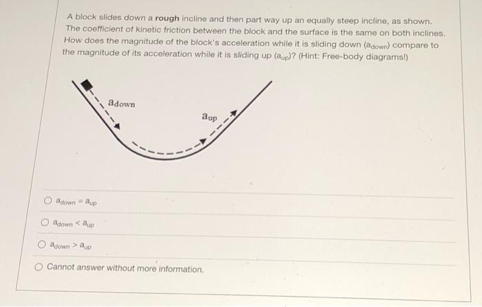 Solved A block slides down a rough incline and then part way | Chegg.com
