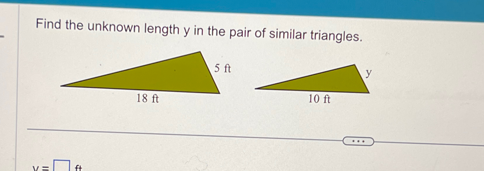 Solved Find the unknown length y ﻿in the pair of similar | Chegg.com