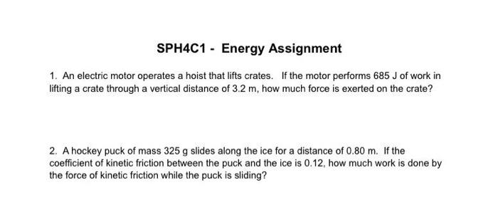 Solved SPH4C1 - Energy Assignment 1. An electric motor | Chegg.com