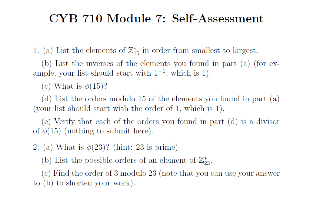 Solved (a) List the elements of Z15** in order from | Chegg.com Solved (a) List the elements of Z15** in order from | Chegg.com