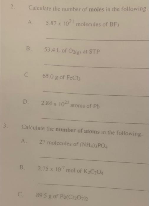 Solved how do i calculate the number if moles and the number | Chegg.com