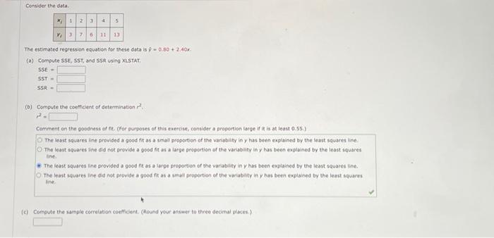Solved Consider the data. The estimated regresson equaben | Chegg.com