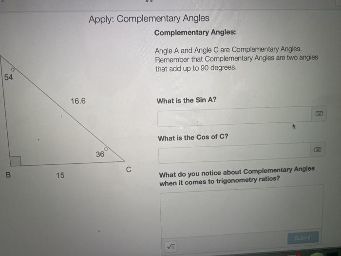 Solved Apply: Complementary Angles Complementary Angles: | Chegg.com