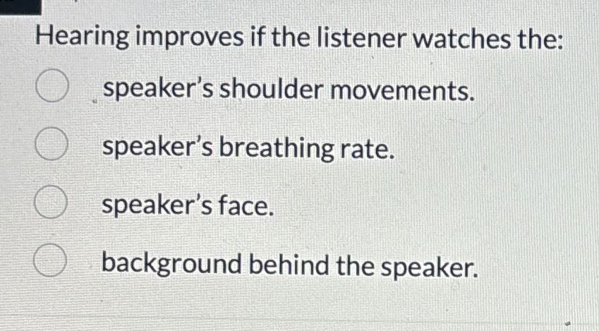 Solved Hearing improves if the listener watches | Chegg.com