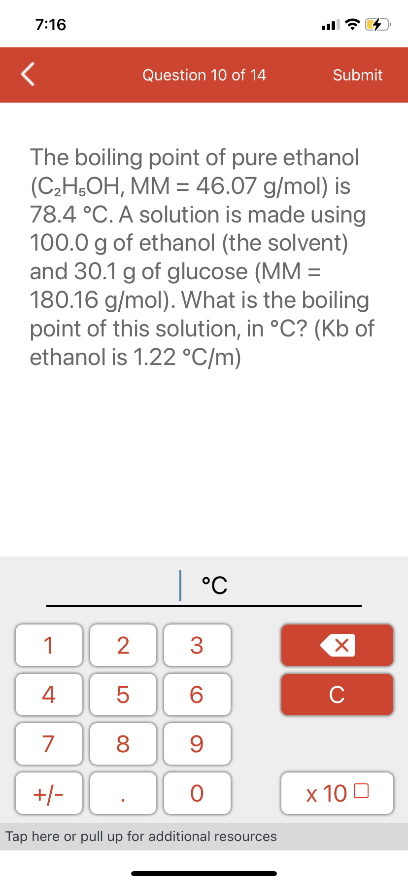 Solved 7:16Question 10 ﻿of 14SubmitThe boiling point of pure | Chegg.com