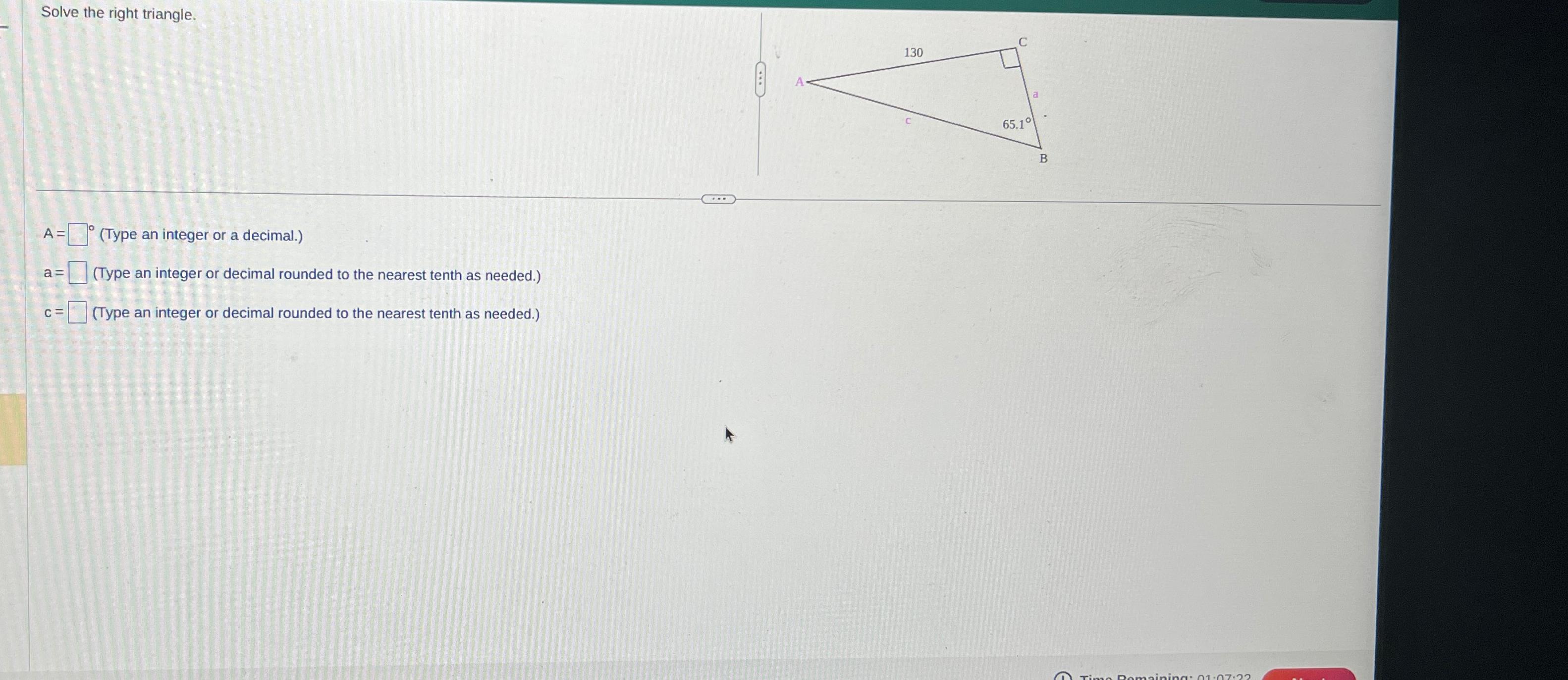 Solved Solve The Right Trianglea Type An Integer Or A
