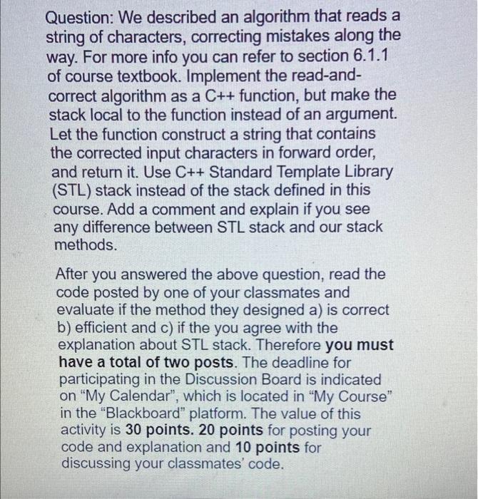 Solved Question: We described an algorithm that reads a | Chegg.com