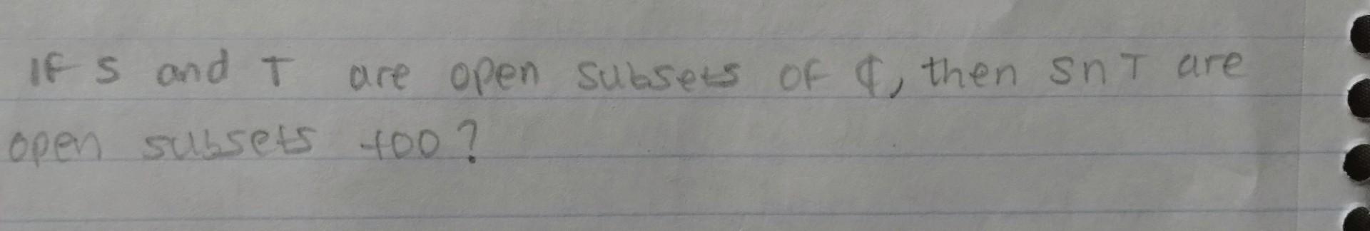 Solved If S and T are open subsets of Φ, then SnT are open | Chegg.com