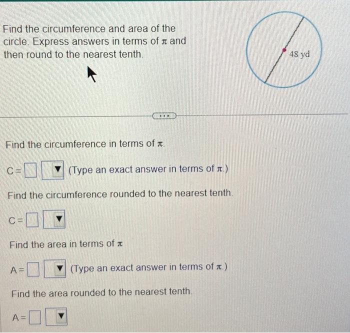 Solved Find the circumference and area of the circle. | Chegg.com