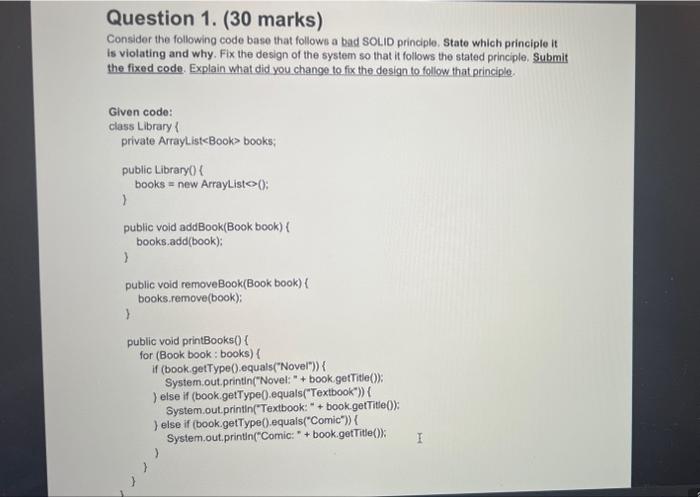 Solved Question 1. (30 marks) Consider the following code | Chegg.com