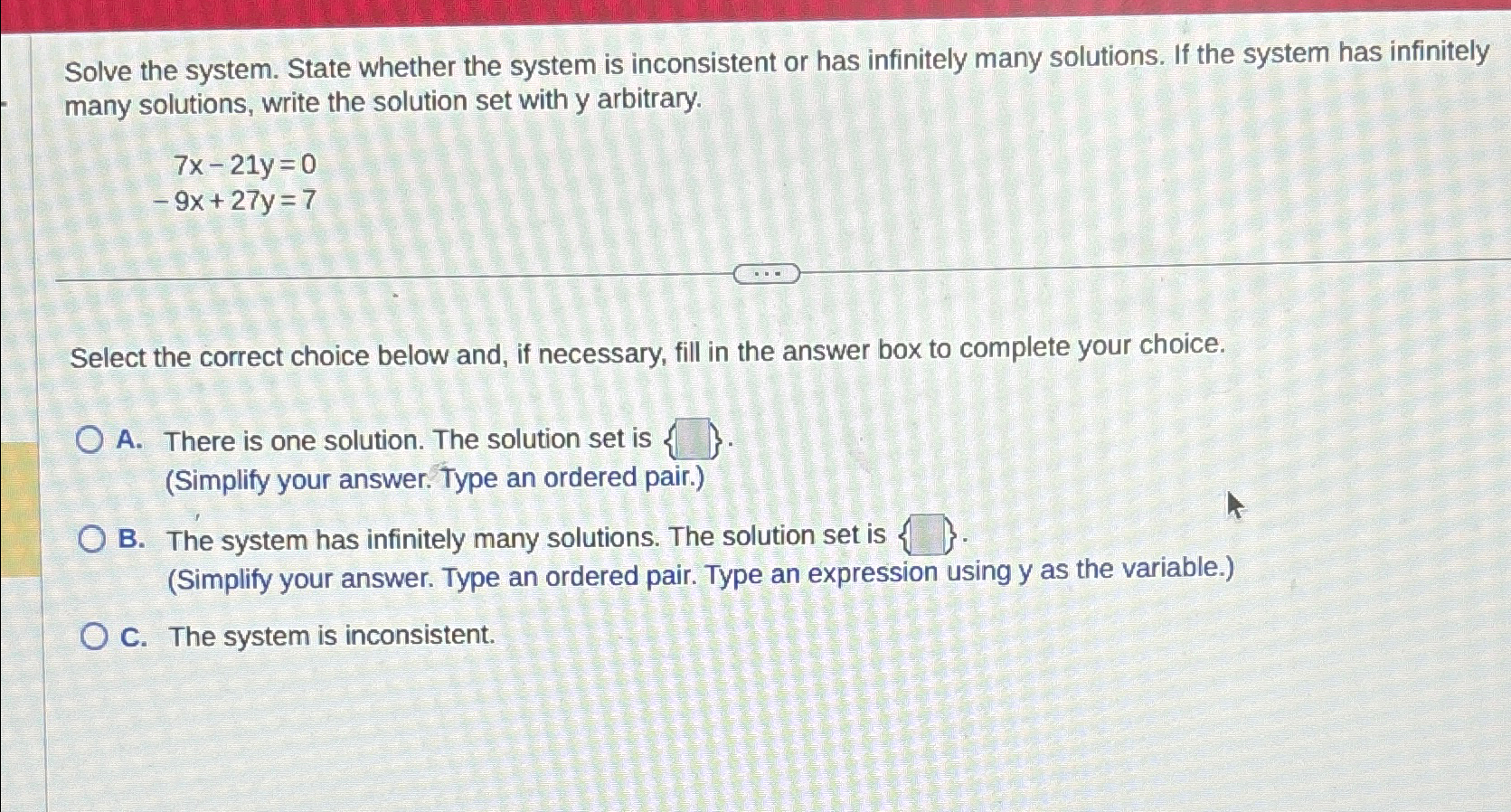 Solved Solve the system. State whether the system is | Chegg.com