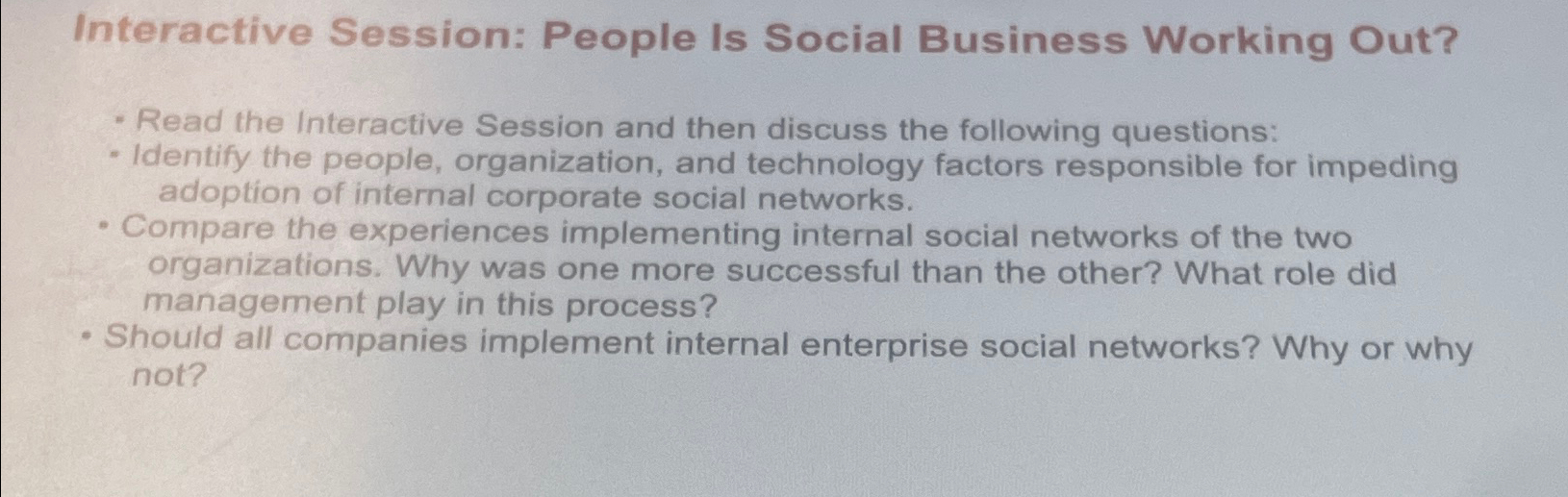 Solved Interactive Session: People Is Social Business | Chegg.com