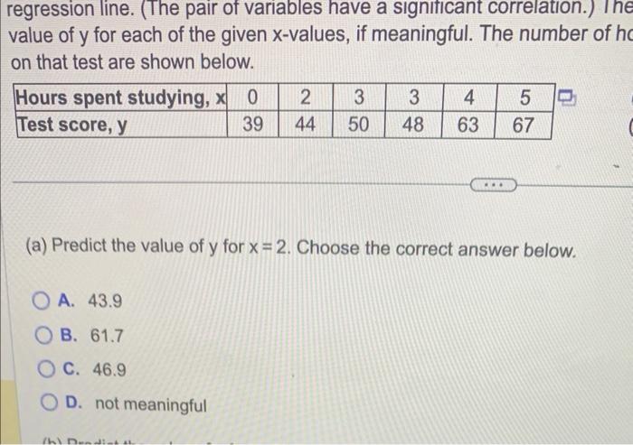 Solved Find the equation of the regression line for the | Chegg.com