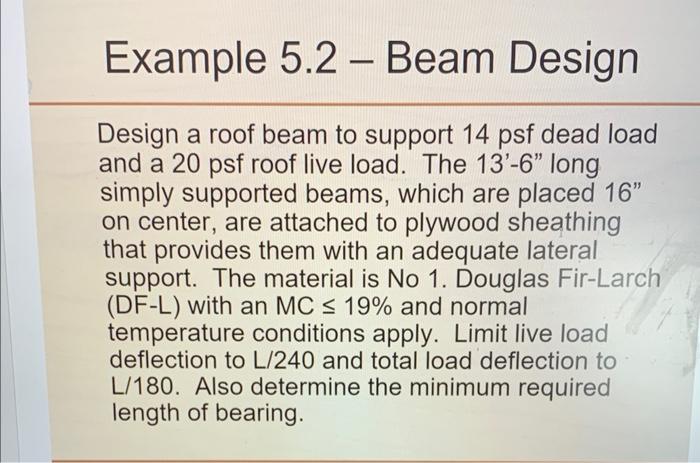 Solved Design a roof beam to support 14 psf dead load and a | Chegg.com