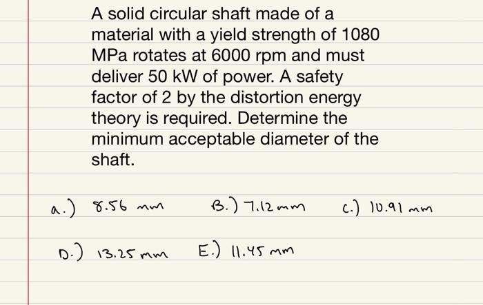 Solved A solid circular shaft made of a material with a | Chegg.com