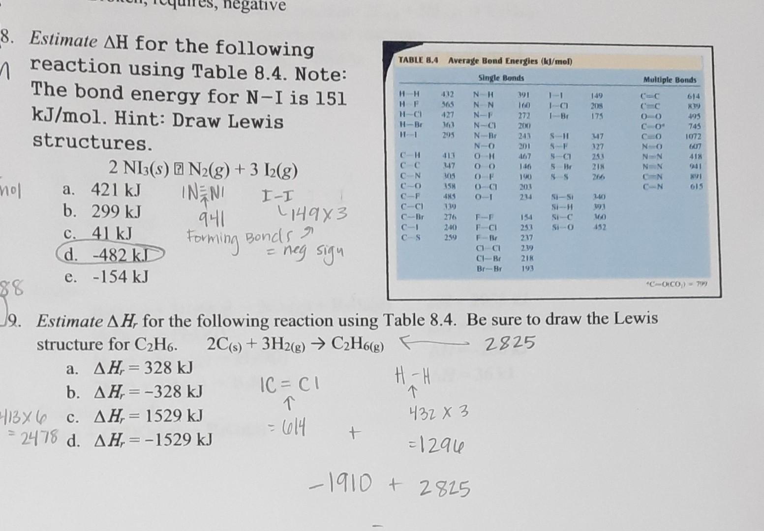 Solved 8. Estimate ΔH for the following reaction using Table | Chegg.com