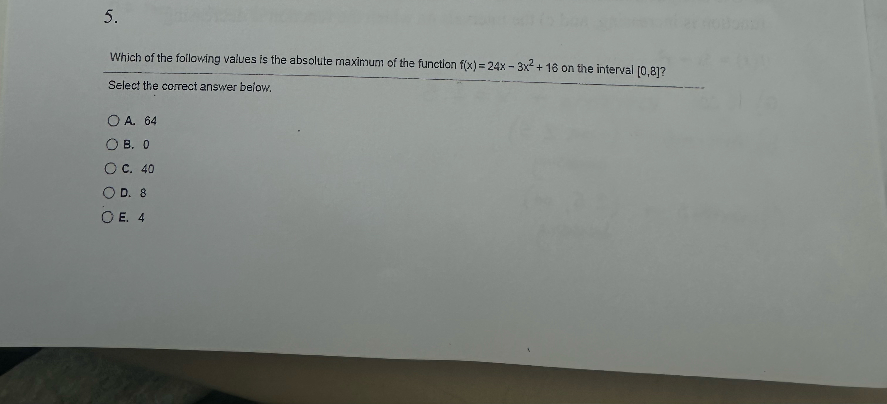Solved Which of the following values is the absolute maximum | Chegg.com