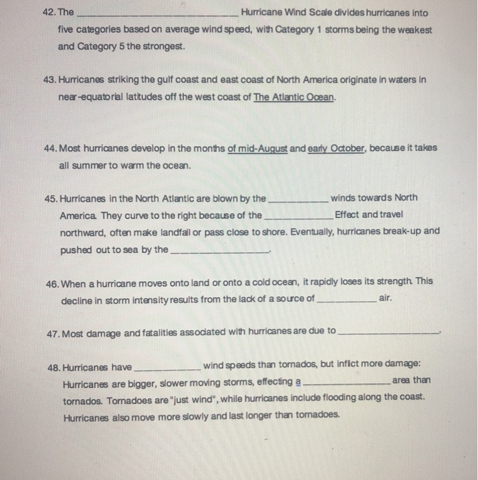 Solved 42. The Hurricane Wind Scale divides hurricanes into | Chegg.com