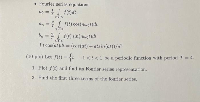 Solved - Fourier series equations | Chegg.com