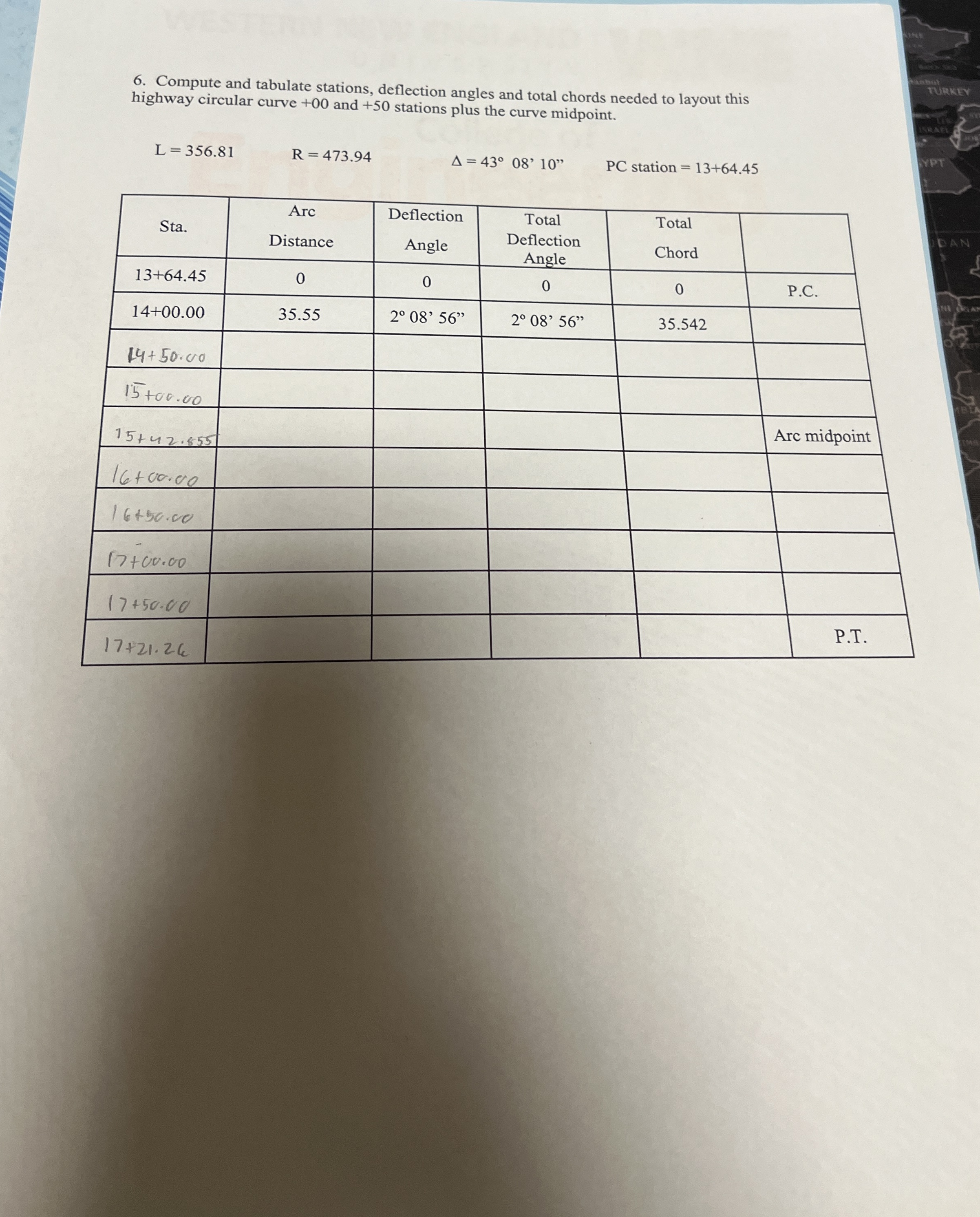 Solved by an EXPERT Compute and tabulate stations, deflection angles ...