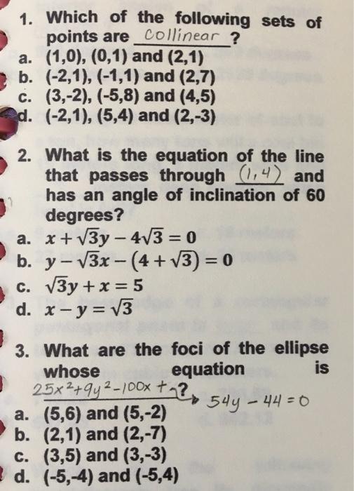 Solved ANALYTIC GEOMETRYSolve these problems (Complete | Chegg.com