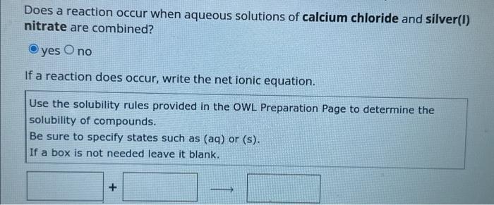 Solved Does a reaction occur when aqueous solutions of | Chegg.com