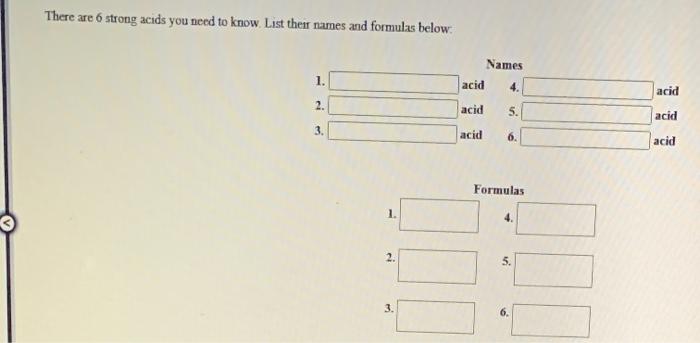 Solved There are 6 strong acids you need to know List their | Chegg.com