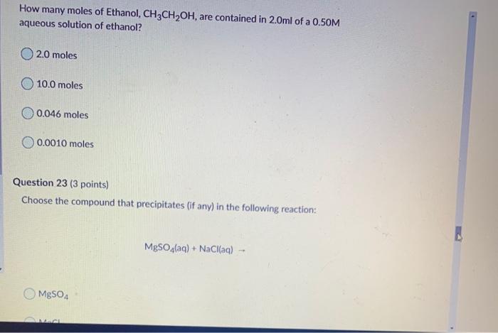 Solved How many moles of Ethanol, CH3CH2OH, are contained in | Chegg.com
