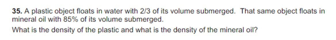 Solved A plastic object floats in water with 23 ﻿of its | Chegg.com