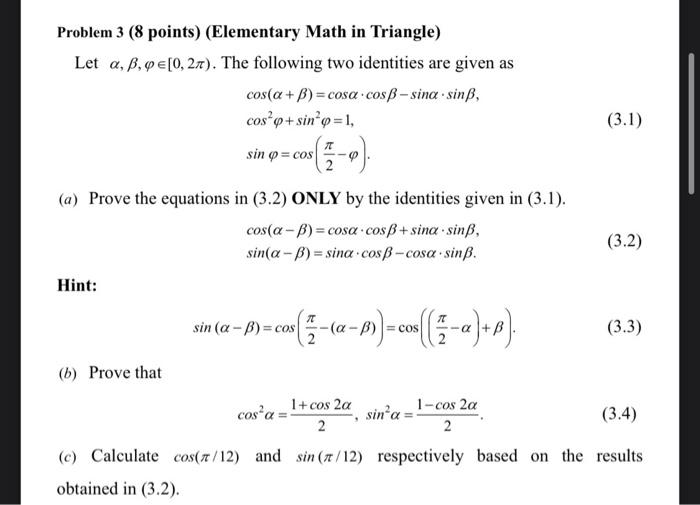 Solved Problem 3 (8 points) (Elementary Math in Triangle) | Chegg.com