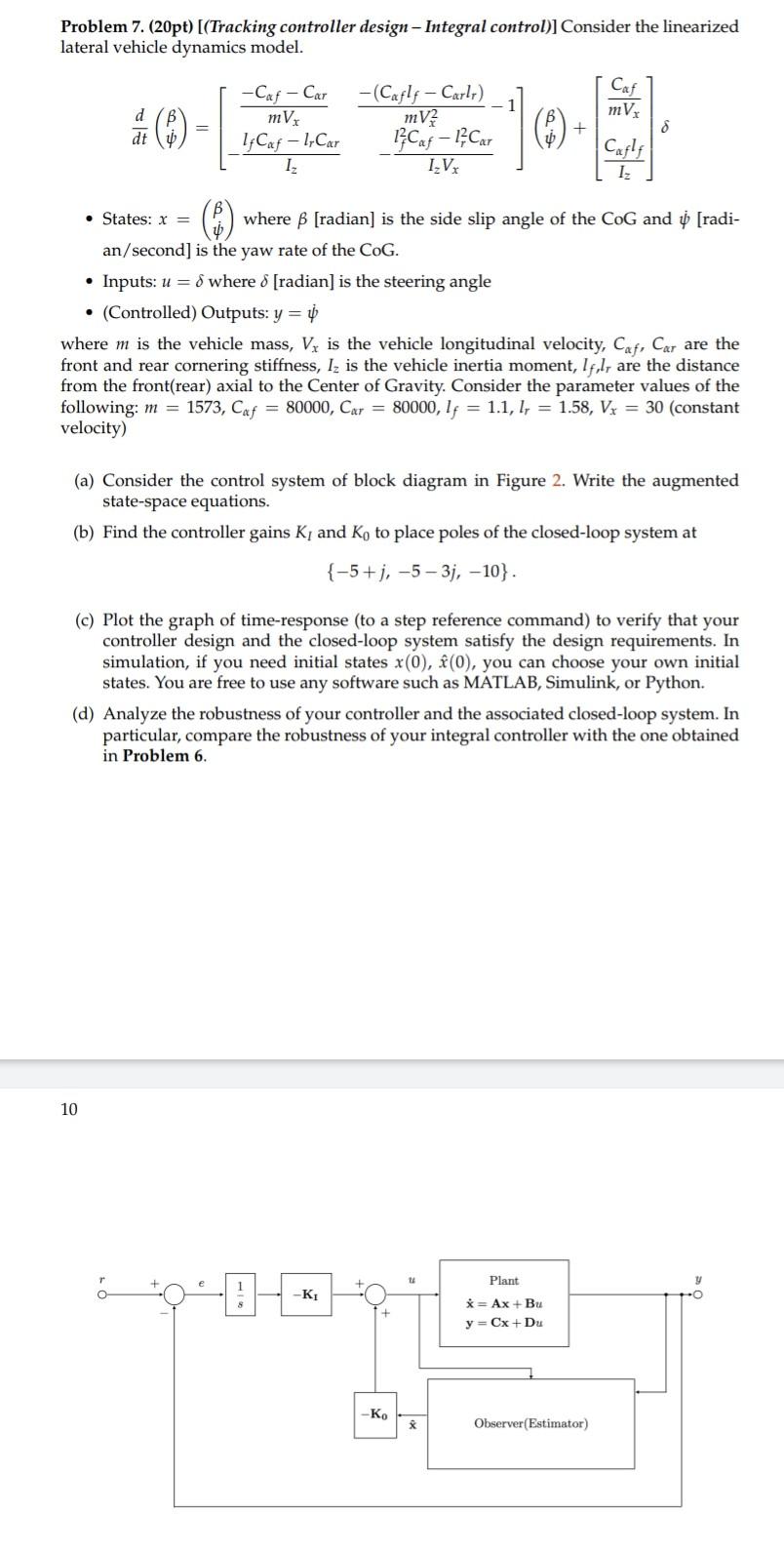 Problem 7. (20pt) [(Tracking controller design - | Chegg.com