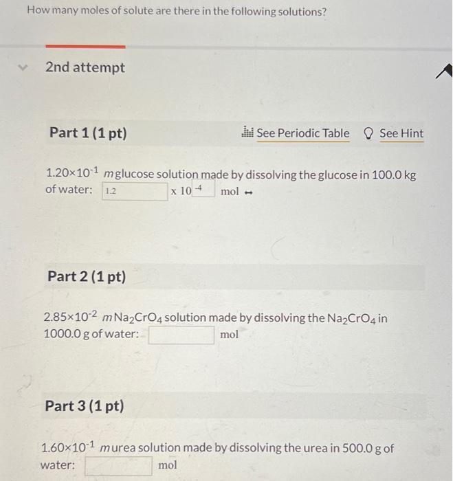 Solved How many moles of solute are there in the following | Chegg.com