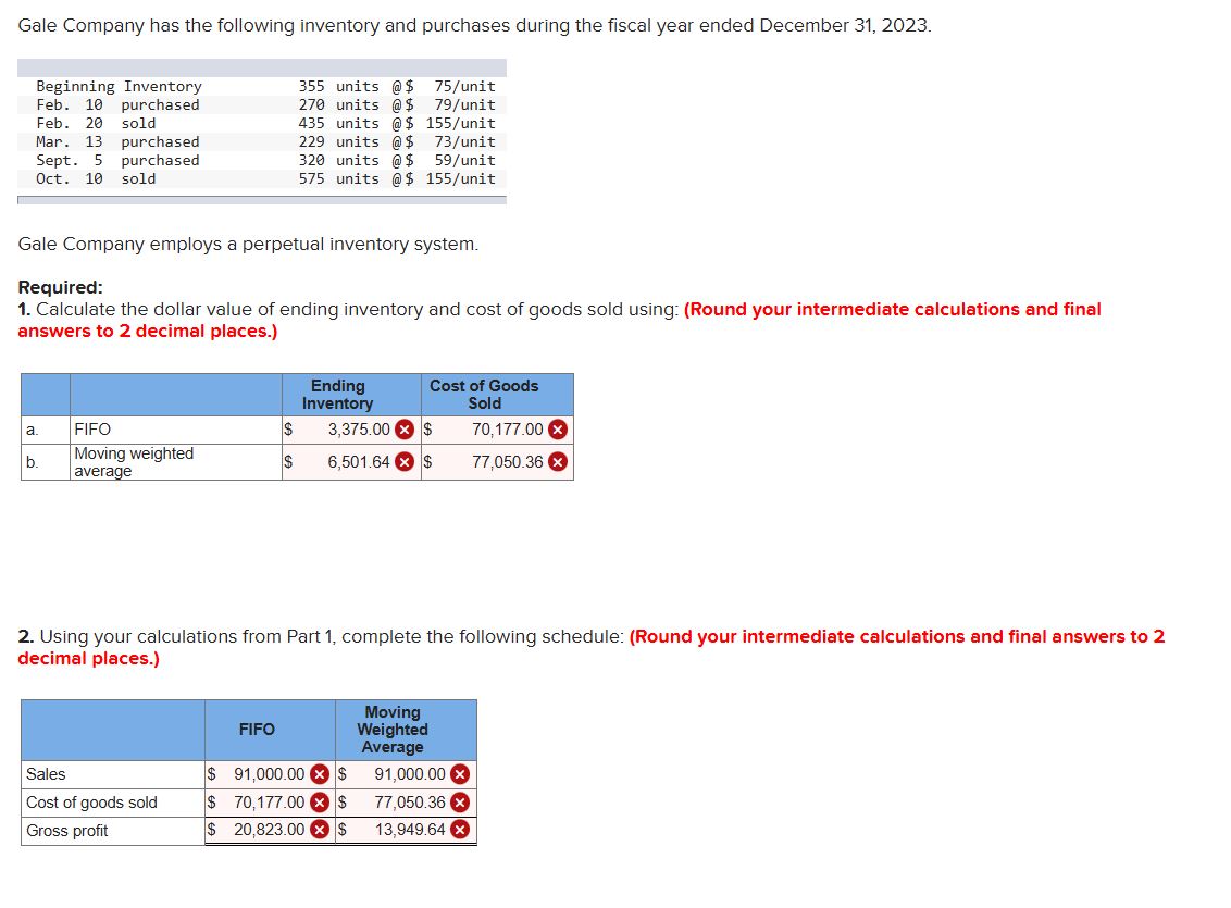 Solved Please provide correct answers Gale Company has the | Chegg.com