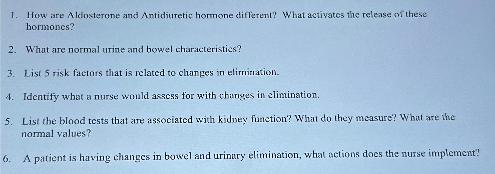 Solved How are Aldosterone and Antidiuretic hormone | Chegg.com