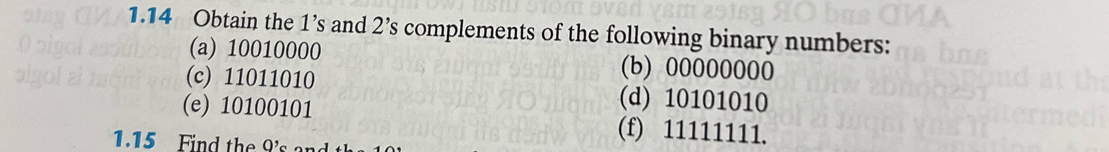 Solved 1.14 ﻿Obtain the 1's and 2's complements of the | Chegg.com