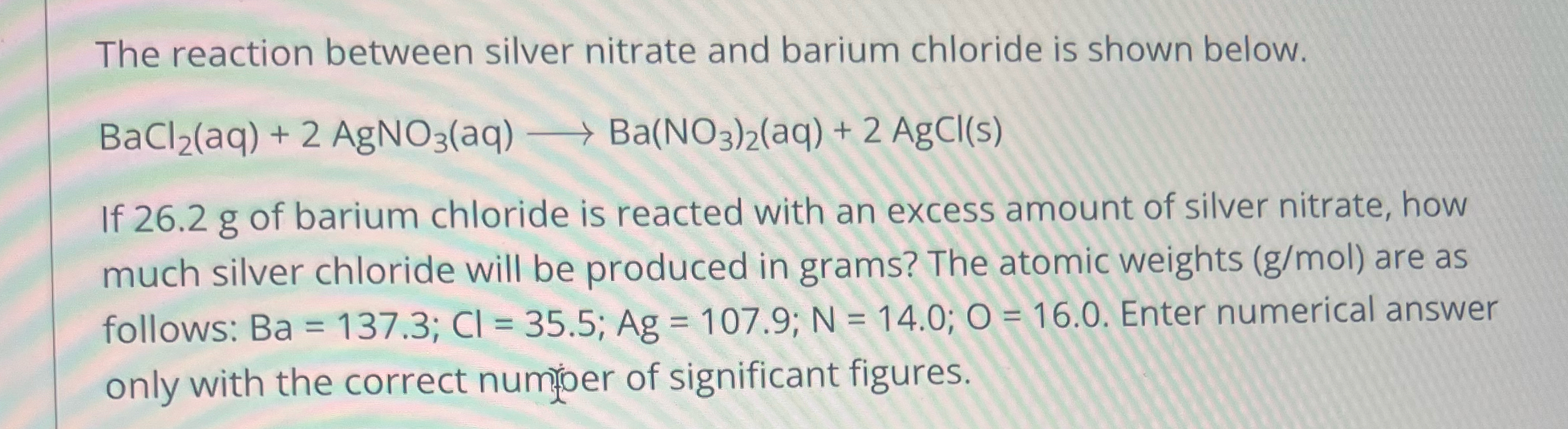 Solved The reaction between silver nitrate and barium | Chegg.com