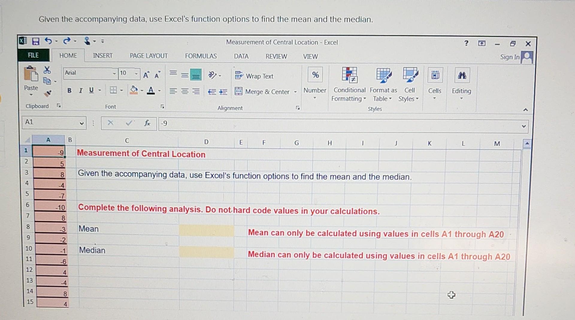 Solved Given the accompanying data, use Excel's function | Chegg.com