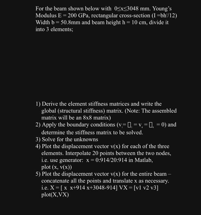 Solved For the beam shown below with 0≤x≤3048 mm. Young's | Chegg.com