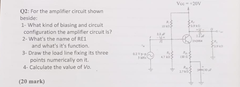 Solved Q2: For the amplifier circuit shown beside:1- ﻿What | Chegg.com