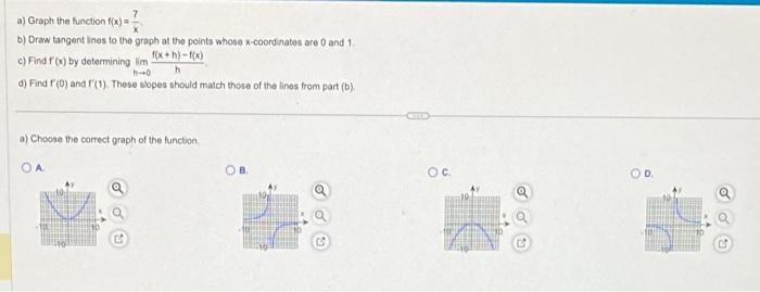 Solved a) Graph the function f(x)=x7 b) Draw tangent lines | Chegg.com