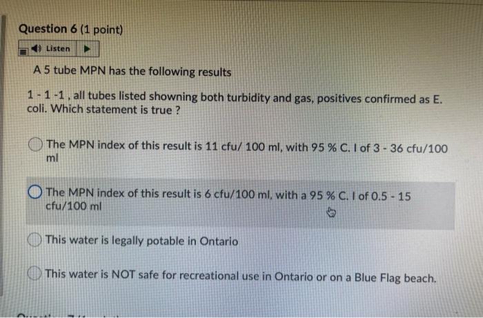 Solved A 5 tube MPN has the following results1 - 1 -1, all | Chegg.com