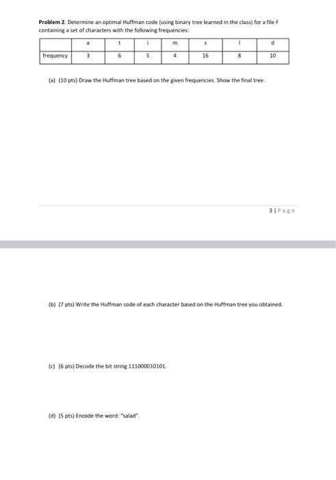 Solved Problem 2 Determine An Optimal Huffman Code Using