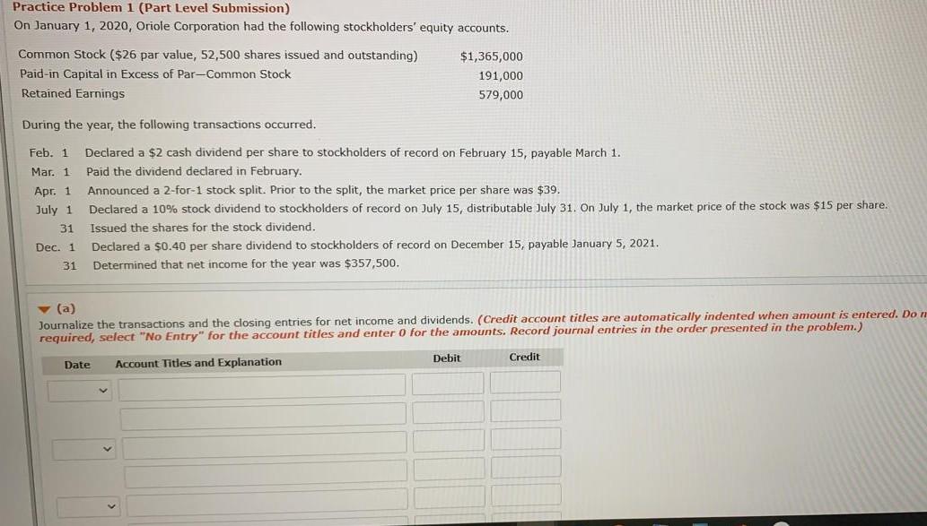 Solved Practice Problem 1 (Part Level Submission) On January | Chegg.com