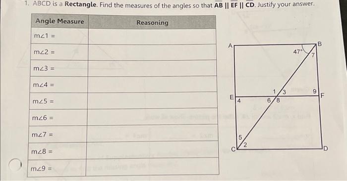 Solved 1. ABCD is a Rectangle. Find the measures of the | Chegg.com